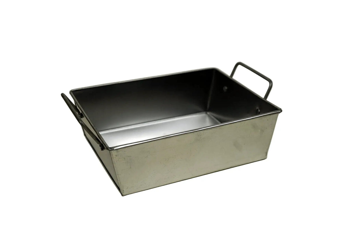 Rectangle Galvanized Metal Bread Basket with handles-Silver- 8 Inch.