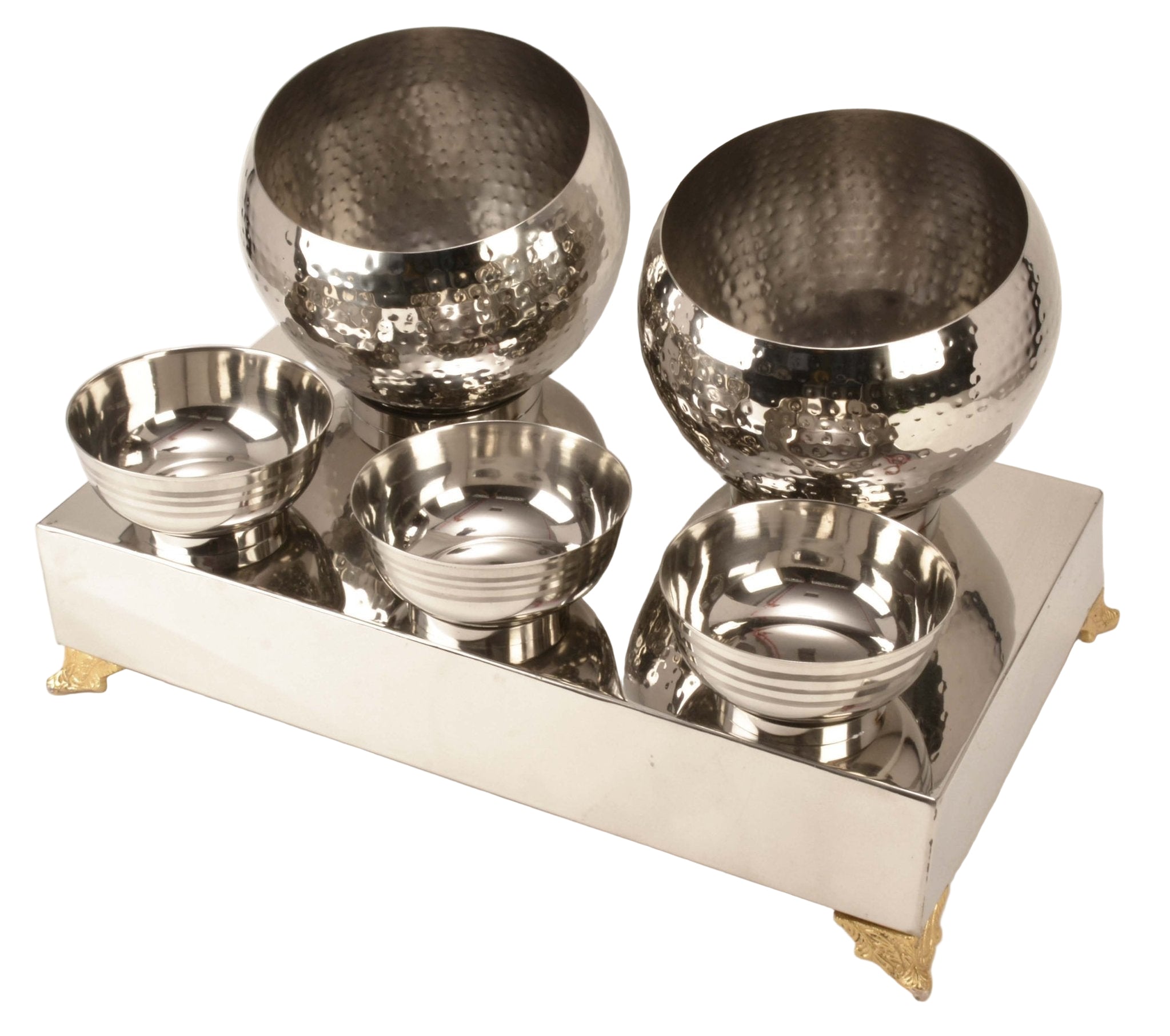 Hammered Stainless Steel 5 Pani Puri Pot Buffet Stand