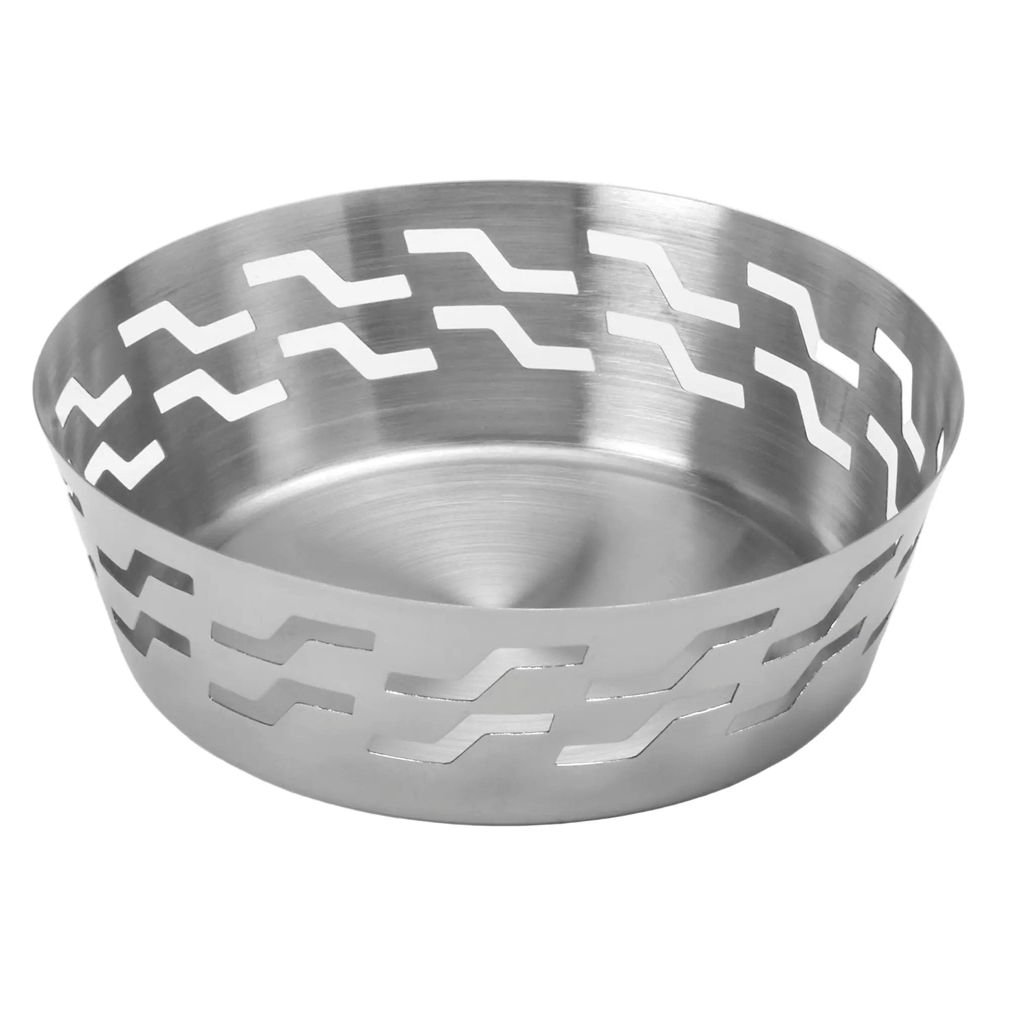 Stainless Steel Round Bread Basket - Zig Zag - 7.5"