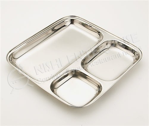 Stainless Steel Square 3 Compartment Thali Plate for Samosa,Pav Bhaji ...