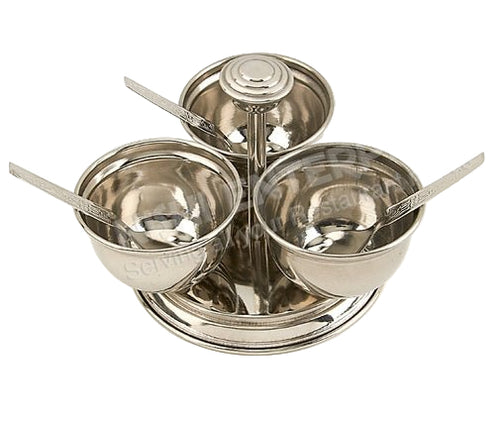 Stainless Steel Pickle and Relish stand with 3 Bowls for use in Indian ...